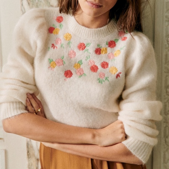 Sezane | Sweaters | Sezane Ombline Floral Embroidery Sweater | Poshmark